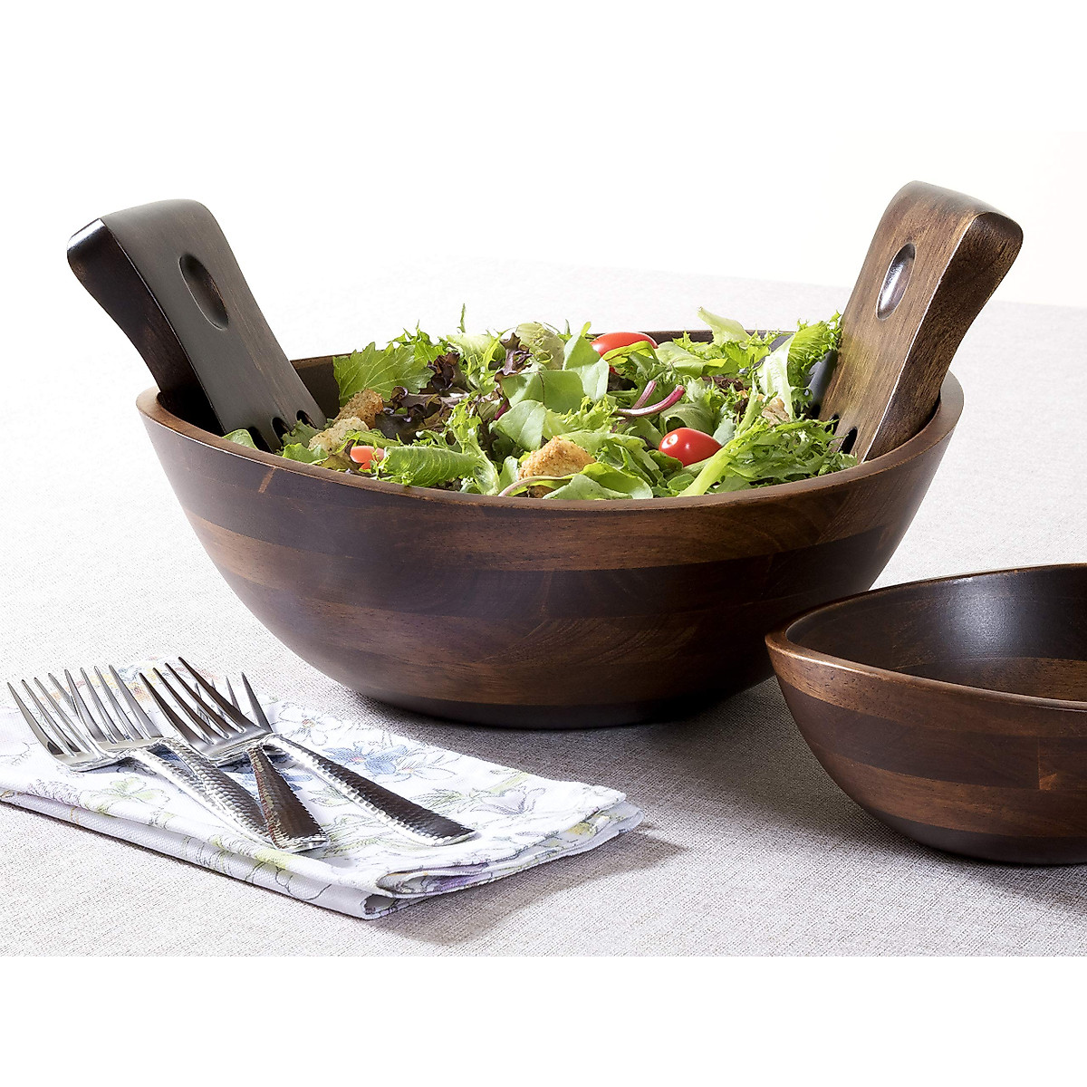 Lipper International 202WN Walnut Finish Salad Hands, One Pair, 3 3/4" x 6 3/4" x 7/8"