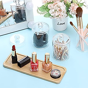 LoveBB 3 Pcs Qtip Holder with Tray, Plastic Bathroom Containers Dispenser Cotton Ball, Cotton Pads, Cotton Swabs, Floss Organizers Canisters with Lids