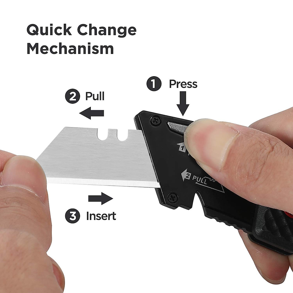 Swiss+Tech Utility Knife Set, 2-pack Quick Change Box Cutter, Speed Release Folding Knife with Belt Clip and Landyard Hole, Extra 10 Pieces SK5 Blades Included