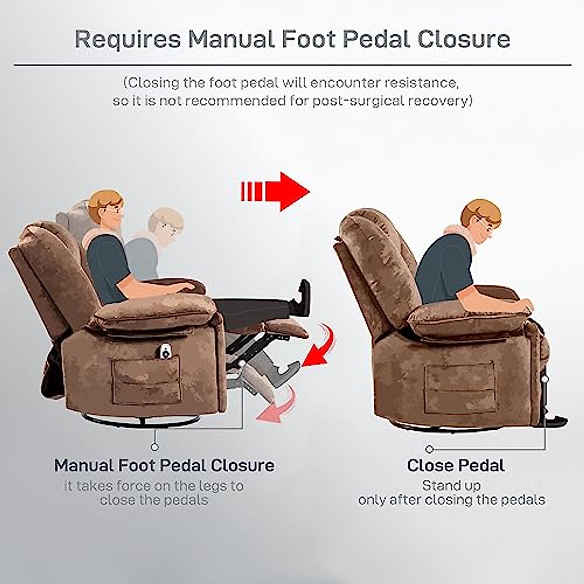 YI DANICA Rocker Recliner Chair Massage with Heated Modern Ergonomic Lounge 360 Degree Swivel Single Sofa Seat Living Room Lounge High-Resilience Sponge Filling USB Charge Port