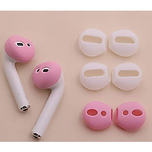 IiEXCEL (Fit in Case) 4 Pairs Replacement Super Thin Slim Rubber Silicone Earbuds Ear Tips and Covers Skin for Apple AirPods 2 1 or EarPods Headphones (Fit in Charging Case) (White Pink)