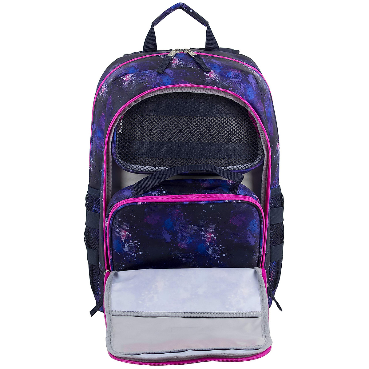 Eastsport Compact 3-Piece Combo Backpack with Lunch Box and Snack/Pencil Pouch - Purple/Pink Constellation
