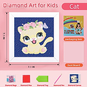 Miairivy Diamond Painting for Kids, 5D Animal Diamond Art Mini Small Kit(with Wooden Frame), DIY Cute Cat Big Gem Painting Set, Paint by Diamonds Crafts for Girls Boys Ages 4-12