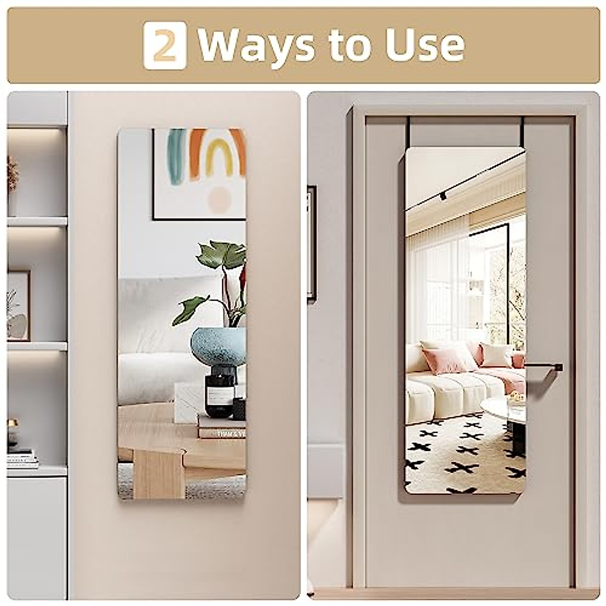 Hasipu Full Length Mirror Wall Mounted, 47"x 16" Door Mirror, Over The Door Mirror, Full Body Mirror, Hanging Mirror Round White