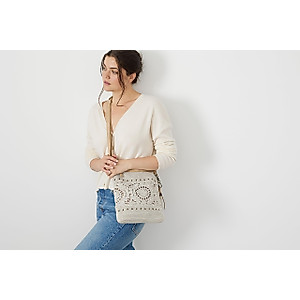 The Sak Lucia Crossbody Bag in Crochet, Convertible Purse with Adjustable Strap, Denim Static