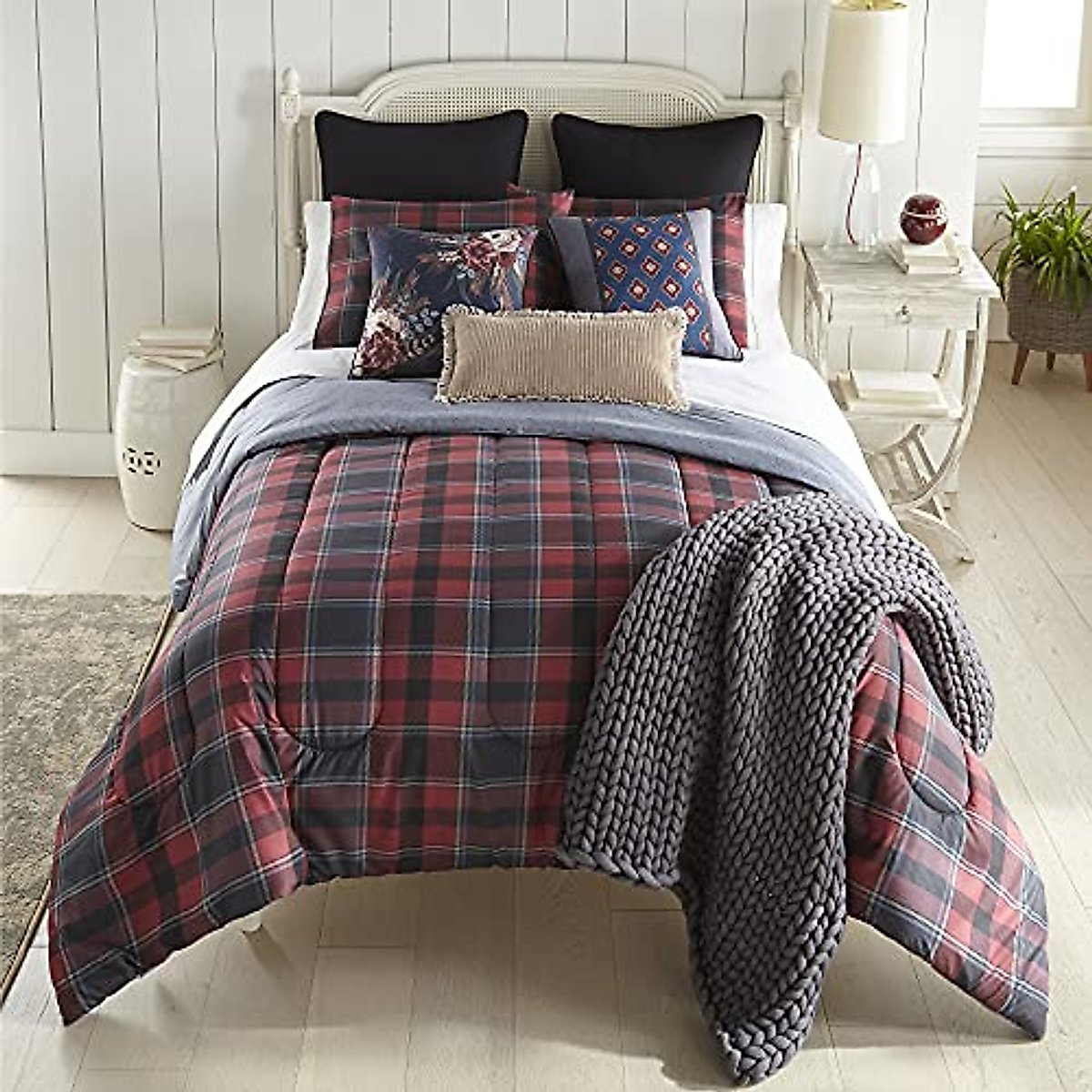Donna Sharp Throw Pillow - Tartan Traditional Decorative Throw Pillow with Fringed Pattern - Rectangle