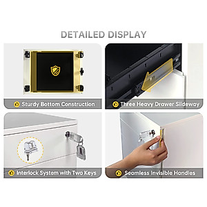 3 Drawer File Cabinet with Lock, Mobile Rolling File Cabinet, Under Desk File Cabinet Fully Assembled Except Casters, Metal Small Filing Cabinet for Home Office