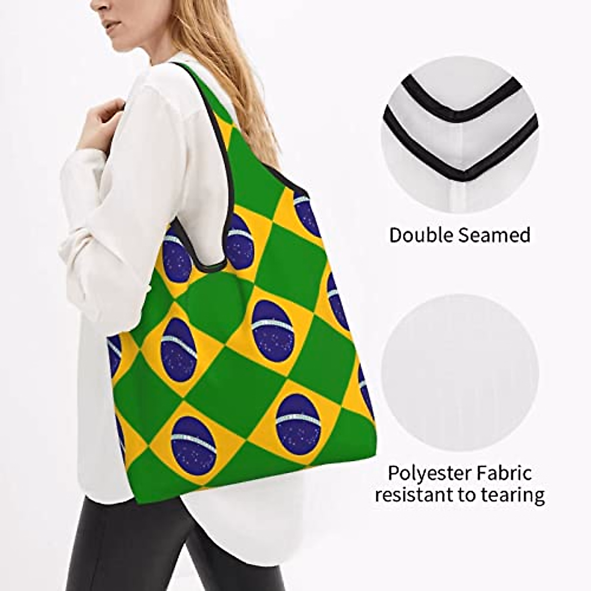 Kitchen Reusable Grocery Bags Brazil-Flag-Proud-Soccer Shopping Bags Washable Foldable Carry Pouch Tote Gift Bags Durable