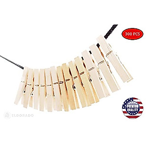 Eldorado Clothespins - 300 PCS. Standard Natural Wooden, Stain Proof, 3 inch, for Multipurpose Everyday Laundry, Clothes, Towels, Craft, Photos, Pictures, Decor, Baby Shower, Art Wall (300)