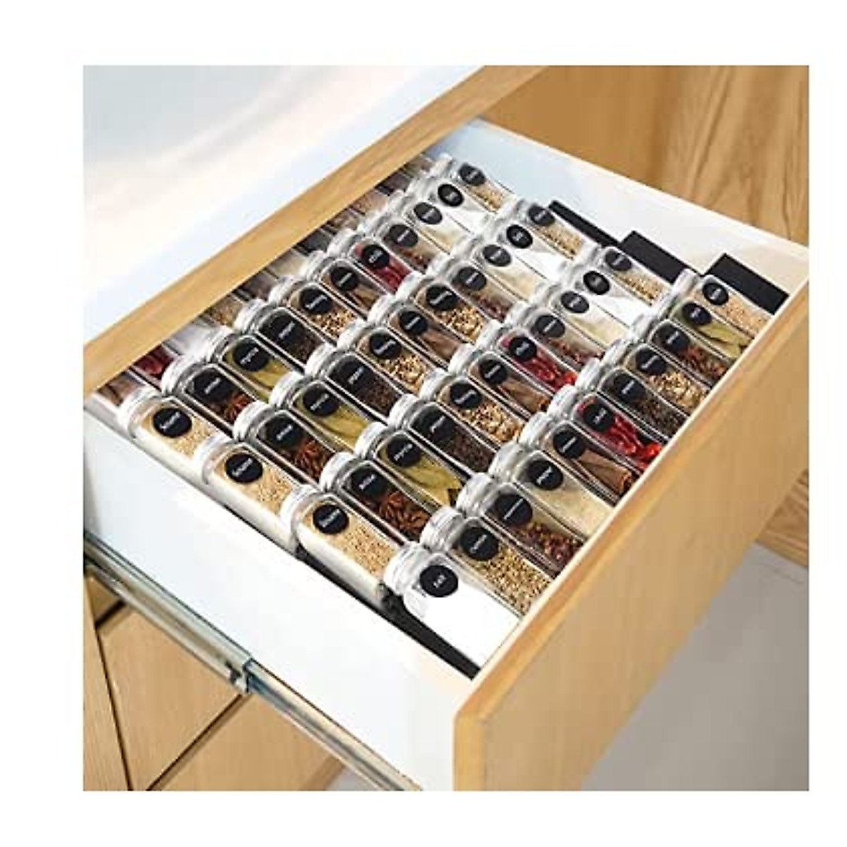 VOVIOSDE Aluminum Alloy Spice Drawer Organizer, 4 Tier-2 Set Expandable Spice Rack Tray for Kitchen Cabinets Storage & Organization, Kitchen Spice Rack Expandable From 11.4'' To 22.8''