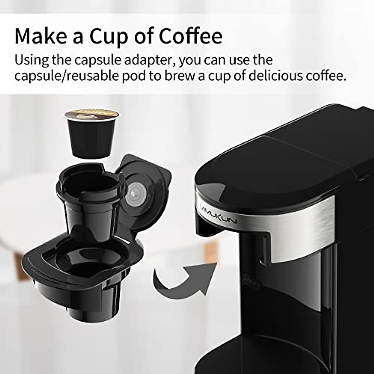 VIMUKUN Single Serve Coffee Maker, Compatible with K-Cup Pod & Ground Coffee, Coffee Brewer with One Button Operation and Auto Shut-off, 5-13 oz. Mini Size