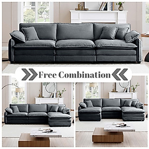 115" Modular Sectional Sofa,L Shaped Sectional Couches for Living Room,3-Seater Corduroy Upholstered Cloud Couches with Movable Ottoman and Deep Seats