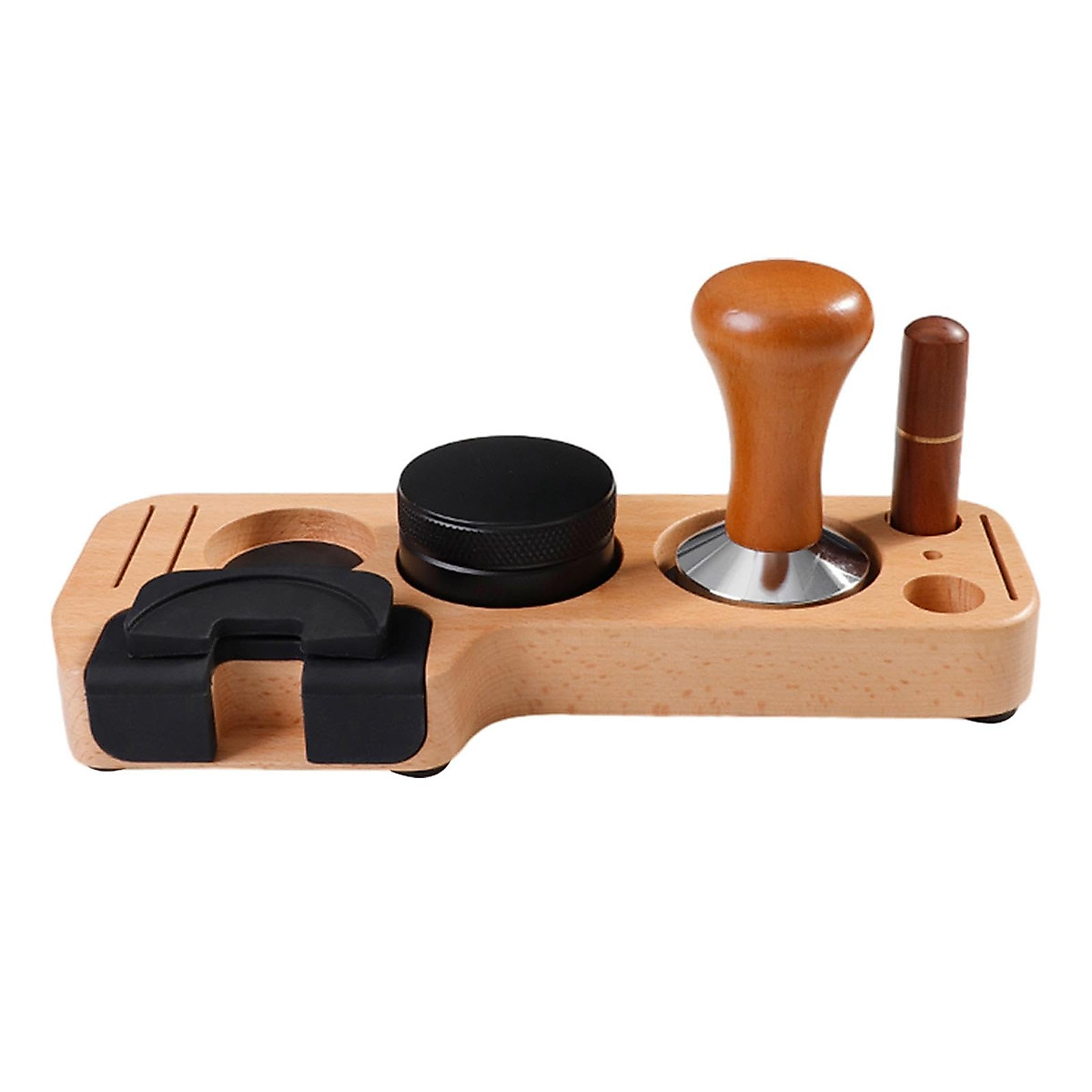 Wood Coffee Filter Tamper Holder Kits Espresso Accessories Kits Universal Anti Slip Espresso Tamper Station for Shop Commercial Cafe Tearoom, Beech 51mm