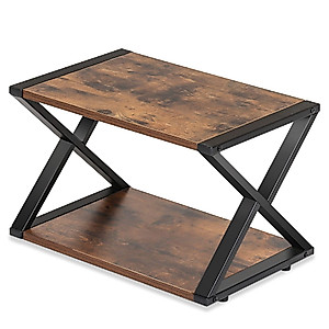 FITUEYES Desktop Printer Stand, Desk Printer Shelf for Small Space Storage , 2 Tiers Stackable Book Shelf Printer Table Organizer with Adjustable Feet for Home Office, Wood & Steel, (Rustic Brown)