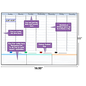 POPRUN Magnetic Weekly Dry Erase Board Calendar for Fridge, 16.9"x11"Schedule Board, Weekly Planner Whiteboard Calendar with Hourly Time Slots To Do List Perfect as Planner Board for School and Family