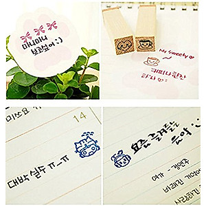 Wooden Rubber Stamps，Youkwer 25 Pcs Mini Cute DIY Diary Stamps Set with Wooden Box （Happy Life,Set of 25）
