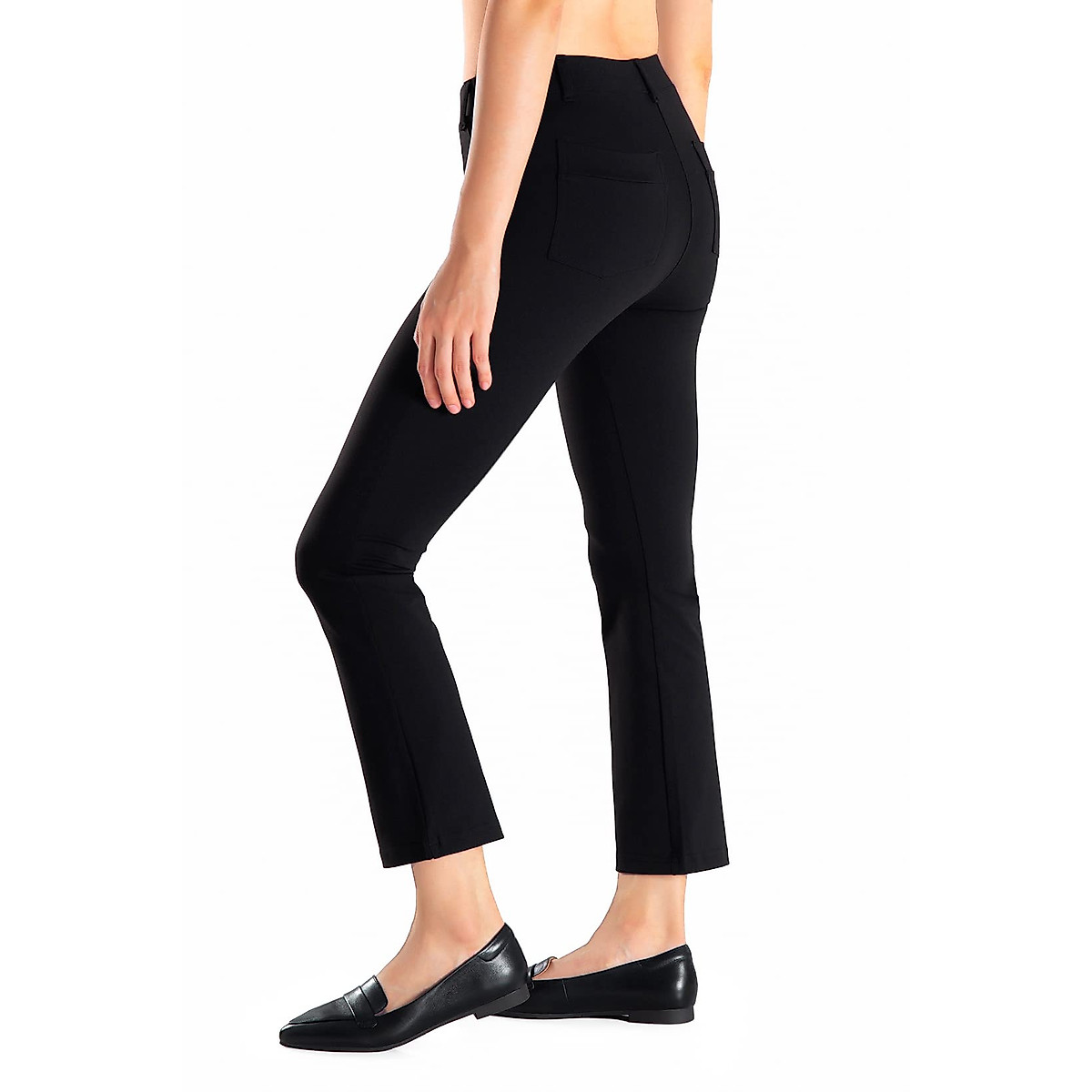 Yogipace,Belt Loops,Women's Flare Cropped Dress Yoga Pants Capris Stretchy Work Ankle Pant,29",Black,Size XL