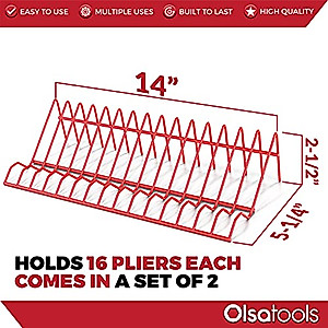 Olsa Tools Plier Organizer Rack Pliers Rack for Tool Box Drawer Storage (Red) | 2pc Plier Holder Holds 32 Pliers | Professional Grade