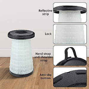 Cocotik Upgraded Folding Stools Portable with Light for Camping Retractable Plastic Chair Lightweight Collapsible for Adults Fishing Garden Outdoors Indoors (Black)