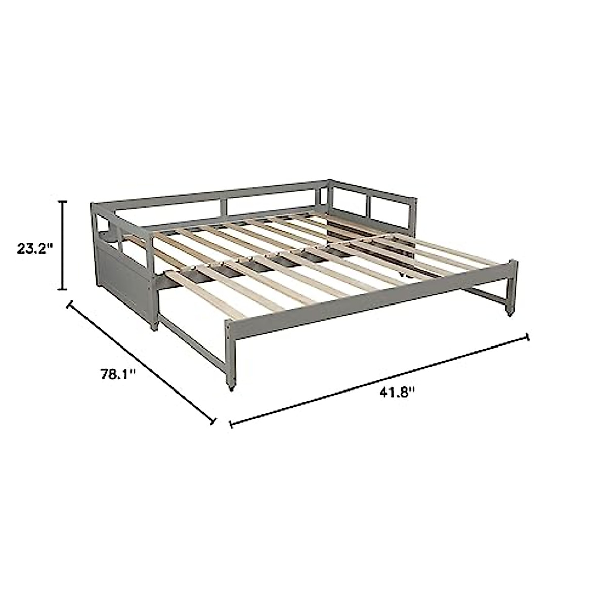 RUNWON Extendable Daybed with Trundle,Wooden Platform Sofa Bedframe Space Saving Twin to King Size Extend Bed Furniture for Bedroom Living Room