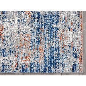 Abani Blue, Grey & Orange Area Rug, Abstract Vintage 4 by 6 Foot Rugs Contemporary Living Room Accent Carpet