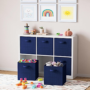Neaterize 13x13 Inch Cube Storage Baskets, Textured Navy, Set of 6, Sturdy Fabric, Multi-Purpose, Collapsible Design, Eco-Friendly