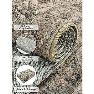 Lahome Entryway Rugs Indoor Small 3x5 Area Rug, Bathroom Rugs Non Slip Washable, Geometric Tribal Non Skid Throw Rugs with Rubber Backing for Bedroom Kitchen Living Room Front Door, Antique/Moss