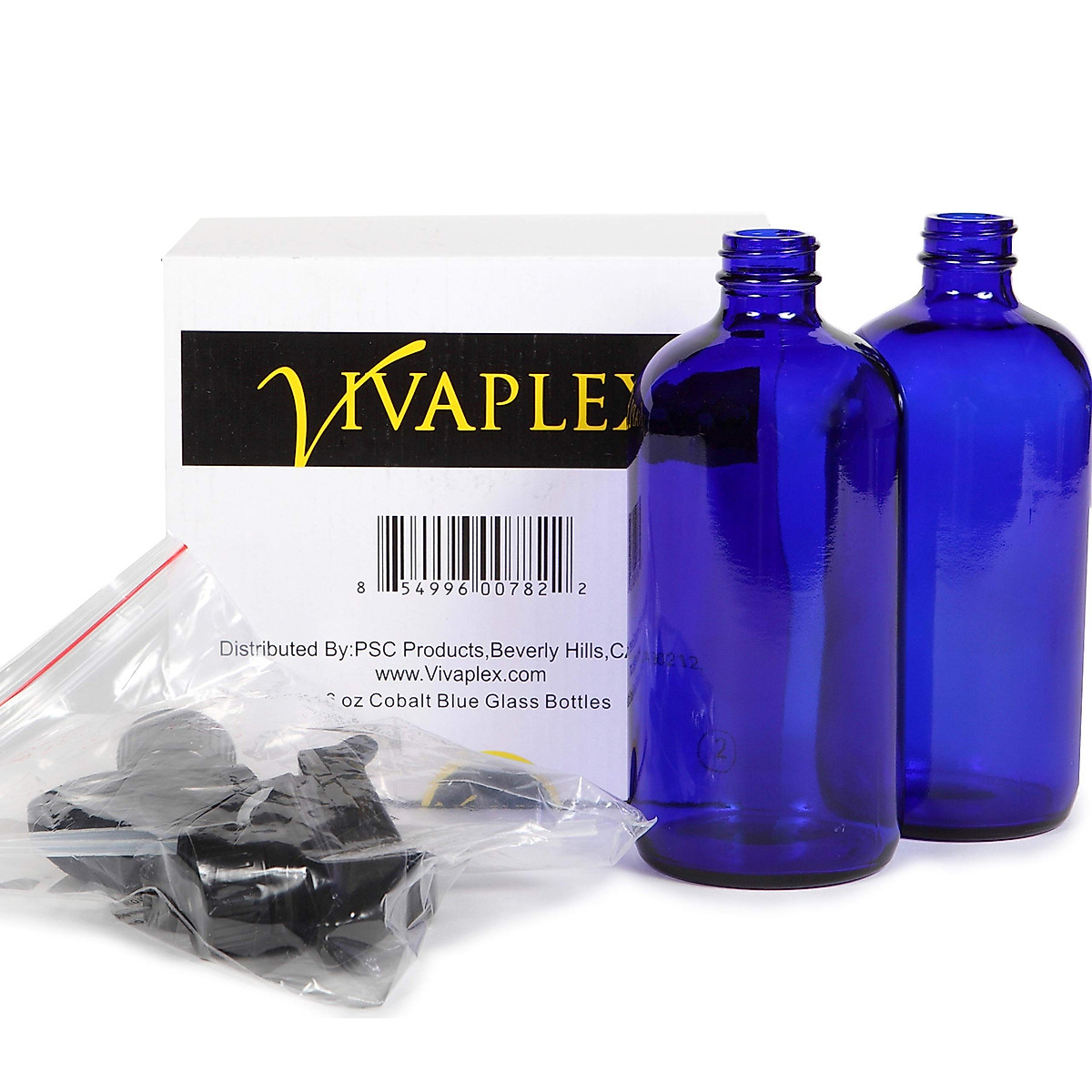 Vivaplex, 2, Large, 16 oz, Empty, Cobalt Blue Glass Spray Bottles with Black Trigger Sprayers and Lids