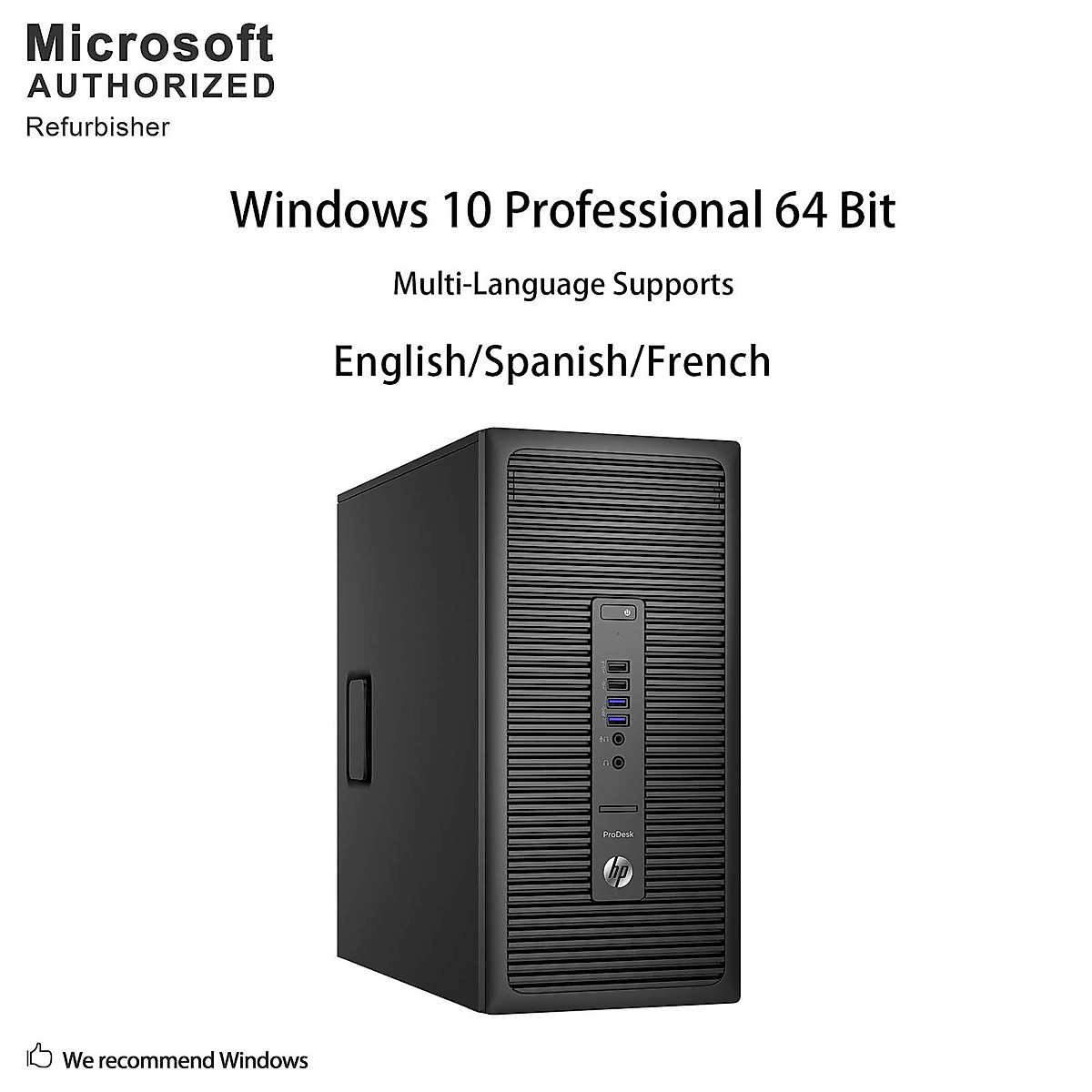 HP ProDesk 600 G2 Tower Desktop PC, Intel Quad Core i5 6500 up to 3.6GHz, 16G DDR4, 240G SSD + 1T HDD, WiFi, BT 4.0, DVD, Windows 10 Pro 64-Multi-Language Support English/Spanish/French (Renewed)