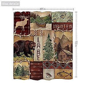 LIGHTINHOME Retro Cabin Shower Curtain 60Wx72H Inches Rustic Bear Deer Country Hunting Wildlife Lodge Tribal Farmhouse Western Bathroom Home Decor Cloth Fabric Waterproof Polyester Set with Hooks
