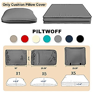 Piltwoff Outdoor 11 Pieces Patio Furniture Seat Cushions Cover Set with Zipper, Windproof Rope, Velcro. High UV Resistant Patio Chair Throw Pillow Covers,Replacement Cover (Grey Covers)