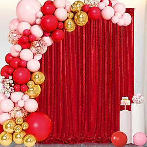 B-COOL 4 Panels 2ftx8ft Red Backdrop Sequin Backdrop Curtain Drapes Fabric for Wedding Holiday Spring Party Photography Decoration