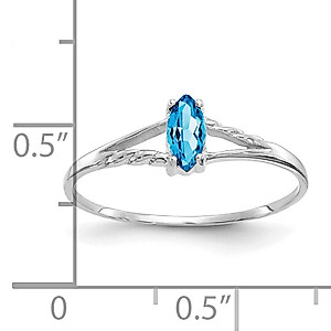 Blue Topaz Marquise December Birthstone Ring in Real 14k White Gold Size 7