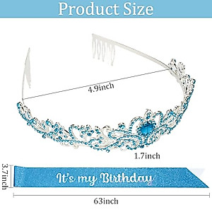 BAHABY Birthday Crown for Women, It's My Birthday Sash & Rhinestone Tiara Set Princess Birthday Sash and Tiara for Women Birthday Decorations Rhinestone Headband for Women Girls- Blue