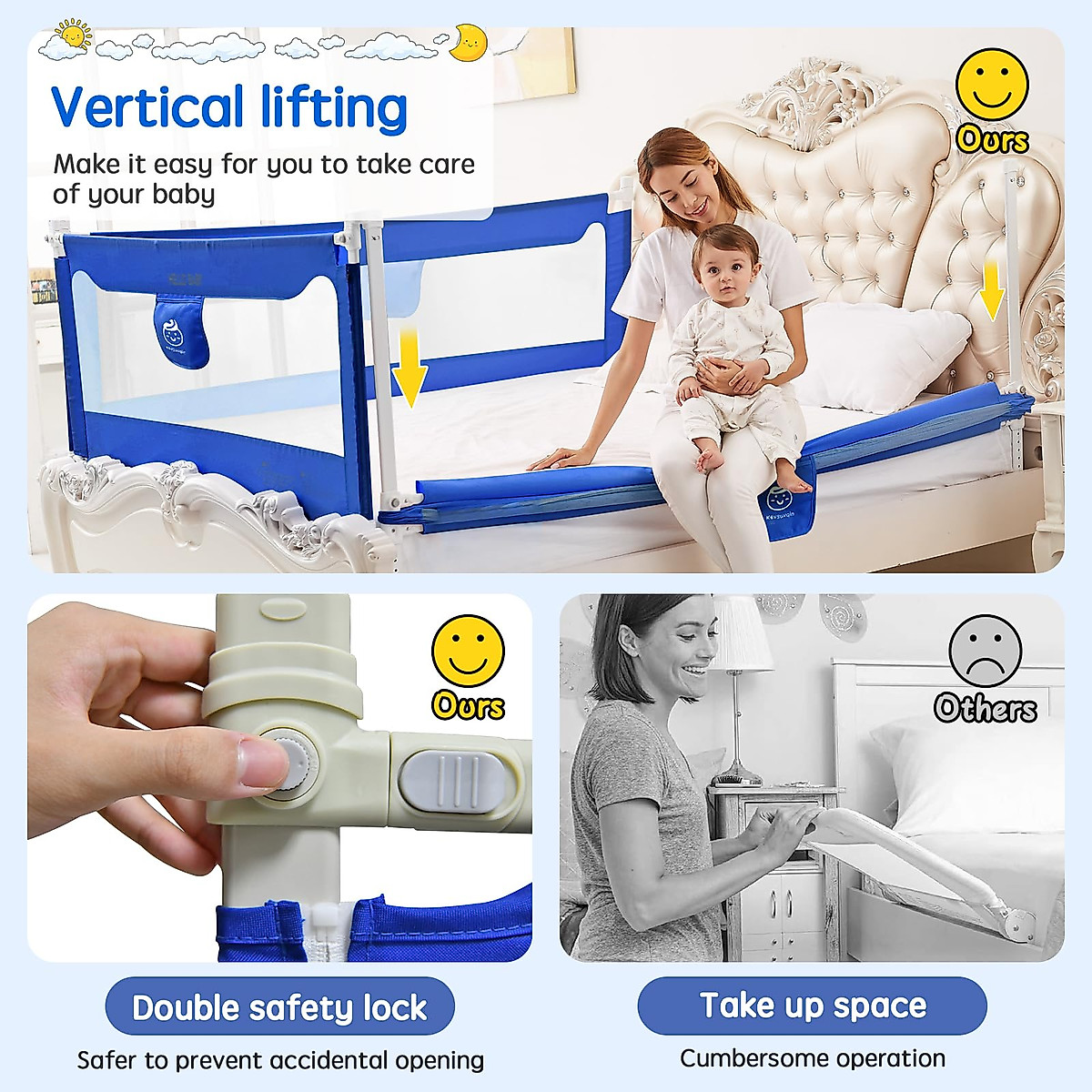 Kevsuvqin Bed Rail for Toddlers, Toddler Bed Rails for Queen Bed, Bed Rails for King Size Bed Guard Rail for Toddlers, Baby Bed Rail Guard, Bed Rail for Twin Bed (78.8" x 30", Pack of 1)