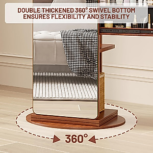 LVSOMT 360° Swivel Jewelry Armoire, Rotatable Full Length Mirror with Jewelry Storage, Standing Jewelry Cabinet with Coat Rack, Walnut, Soild Wood
