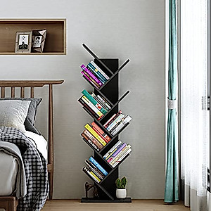 Yusong Tree Bookshelf, 9-Tier Book Tree Shelf Bookcase for Living Room Bedroom, Floor Standing Magazine CD Organizer Rack for Home Office, Black