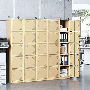 Yizosh Metal Locker with 5 Doors, Tall Steel Storage Lockers for Employees - 71" Locker Storage Cabinets for School, Gym, Home, Office, Garage (Camel)