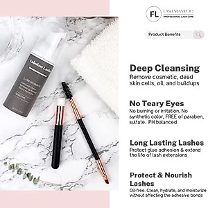 Lash Shampoo for Lash Extensions Kit - Cleaning Brush & Mascara Wand - Sensitive Foaming Eyelash Extension Cleanser Eye Makeup Remover - Paraben, Sulfate, Oil Free - Salon & Home Use (60ml/ 2fl Oz)