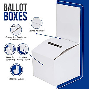 ALBEN Ballot Box for Suggestions Donations Raffles White Glossy Cardboard Boxes with Removable Header in Medium Size 6x6x6 inches with Slot for Tickets and More (2 Pack)