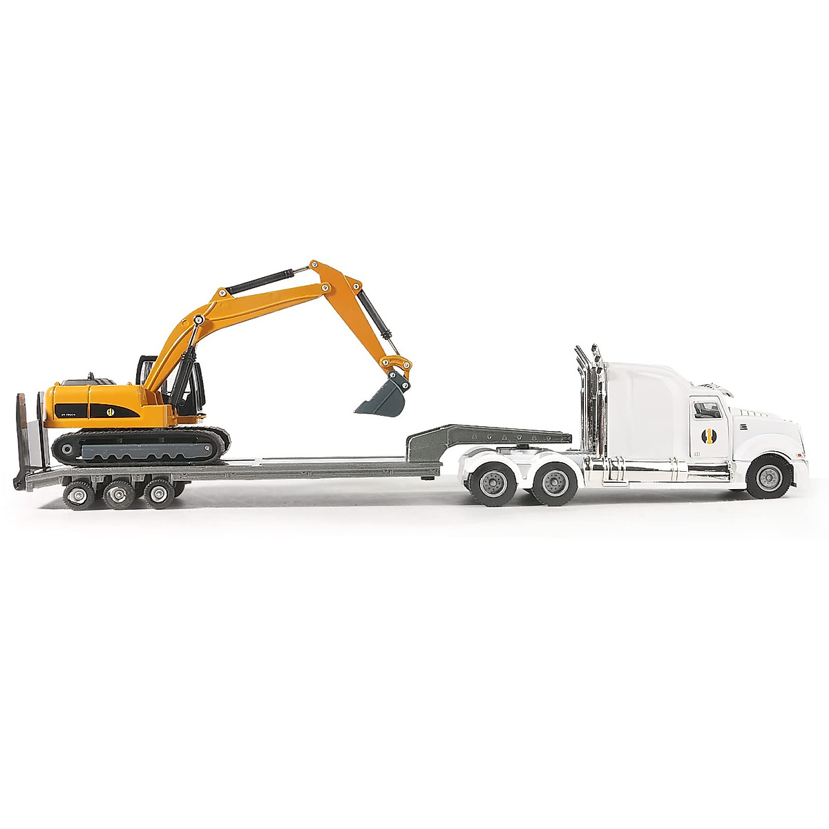 Diecast Semi Truck & Excavator Toy Model Metal Flatbed Truck w/Excavator Tractor Metal Construction Vehicle Models Toys for Kids