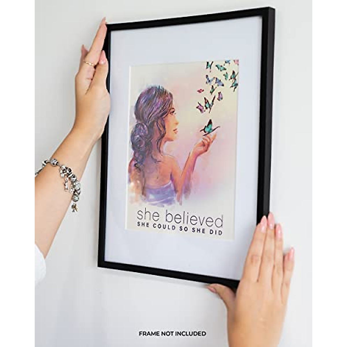 Inspirational 'She Believed She Could So She Did' Wall Art Poster Unframed, Positive Quotes Motivational Wall Decor for Women, Inspiring Girl & Butterflies Bedroom Wall Posters by Briteside Vibes