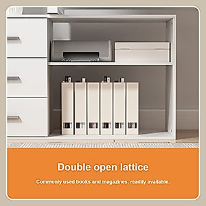 FUFU&GAGA 55.1" Large L-Shaped Office Desk with 41.3" File Cabinet, Corner Computer Desk with 3 Drawers & 2 Shelves, Workstation Executive Desk with Storage Shelf for Home Office (White)