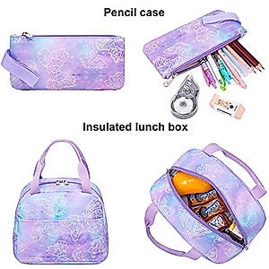CAMTOP School Backpack for Girls Teens Bookbag Set Kids Backpack 3 In 1,School Bags with Lunch Box Pencil Case for Age 6-14 (Butterfly-Luminous)