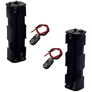 LampVPath (Pack of 2 8 AA Battery Holder, Two Layers Battery Case, 12v AA Battery Holder, 8 AA Battery Holder with Leads with (Pack of 2) I Fonts Clip Connector