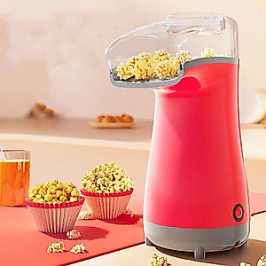 Dzmb quick and easy hot air popcorn machine with measuring cup, oil-free popcorn machine with on/off switch is suitable for family movie night parties. (Red)