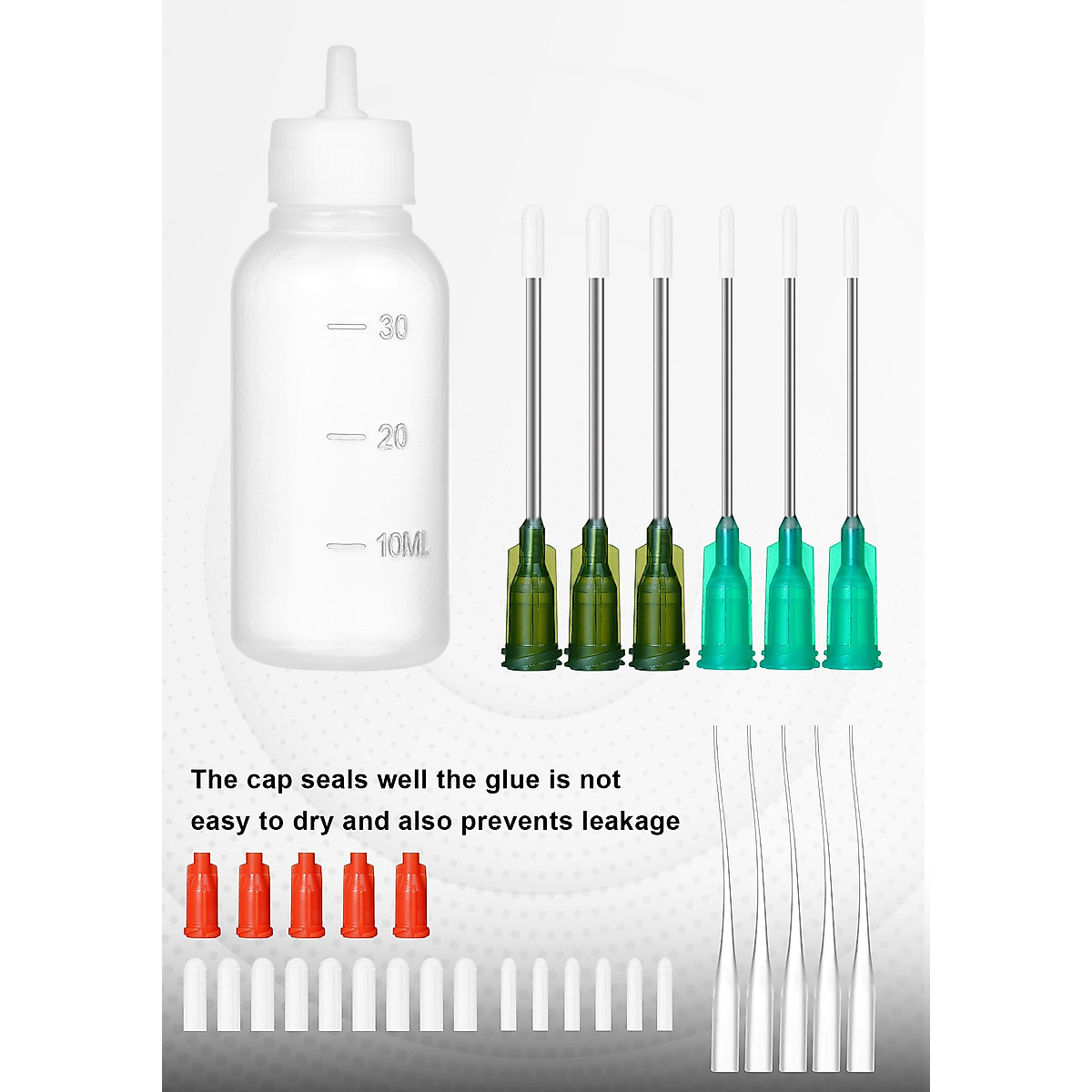 JIBENGAO 2 sizes needle tip squeeze bottle, precision tip applicator bottle with Blunt Needle Tip 14ga 18ga 20ga 25ga, Craft glue bottles for Craft Art Project,Paint Quilling Craft (30, 50 ML)
