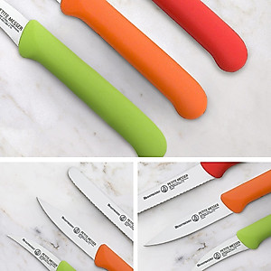 Messermeister Petite Messer Parer Trio Set with Matching Sheath, Blue - Includes 2.5” Bird's Beak Parer, 3” Clip Point Parer & 4.5” Serrated Tomato Knife - Lightweight & Rust Resistant
