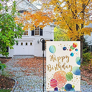 Happy Birthday Garden Flag 12x18 Inch Burlap Double Sided Balloons Colorful Outside Welcome Party Gift Yard Decor DF116