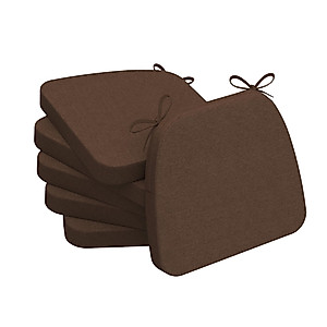 AAAAAcessories D-Shaped Chair Cushions with Ties and Removable Cover, 2'' Thick Kitchen Chair Pads, Indoor Dining Room Chair Cushions, 17'' x 16'', 6 Pack, Brown